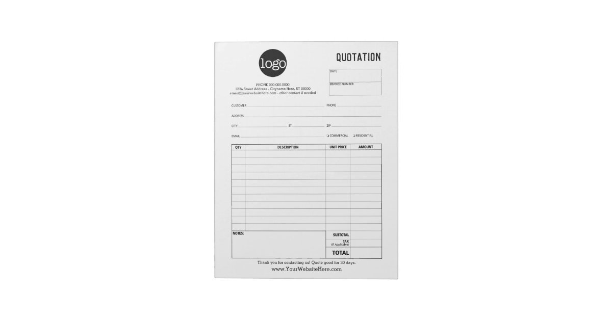 Bloc-note Formulaire de soumission professionnelle, facture | Zazzle.ca