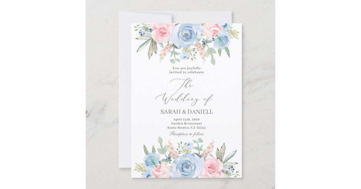 Blue and pink wedding invitation | Zazzle