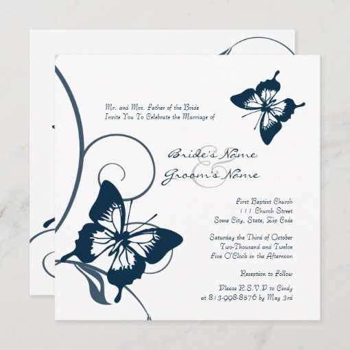Blue and White Butterfly Wedding Invitation | Zazzle