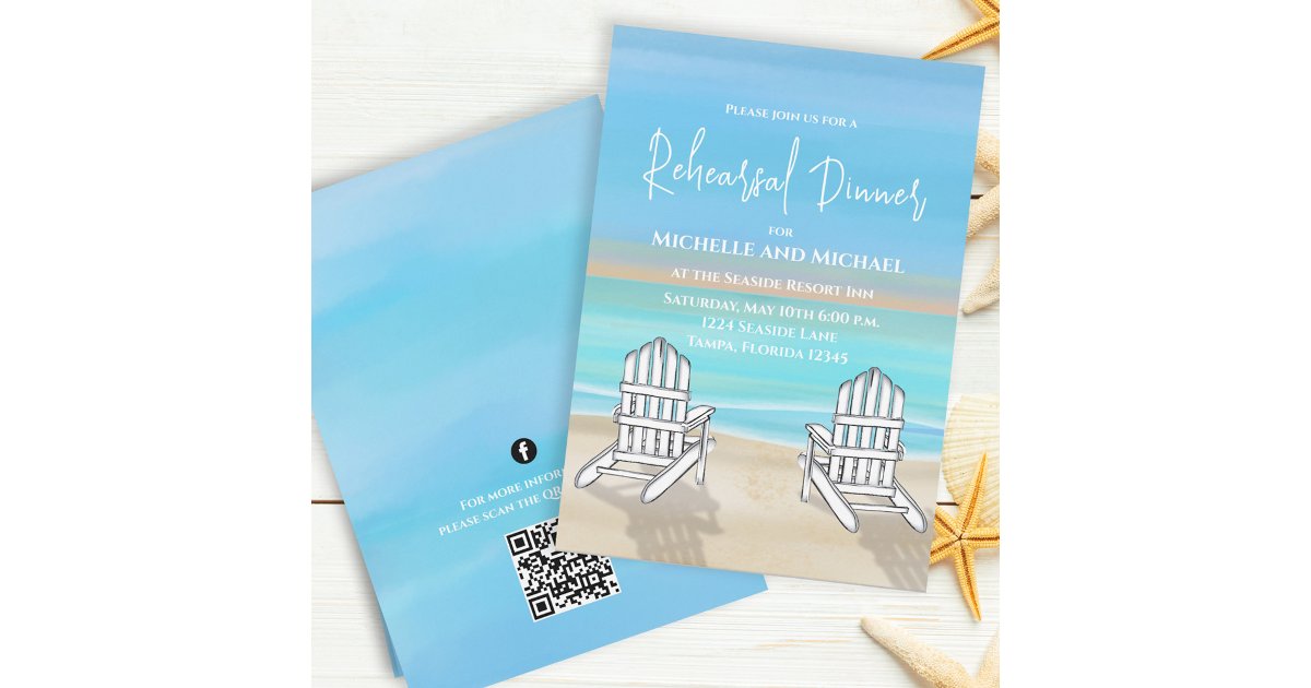 Blue Beach Rehearsal Dinner QR Code Social Media Invitation | Zazzle