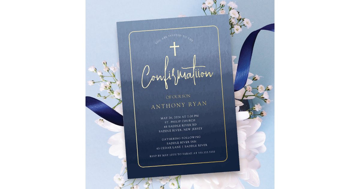 Blue Blessings Confirmation Invitation | Zazzle