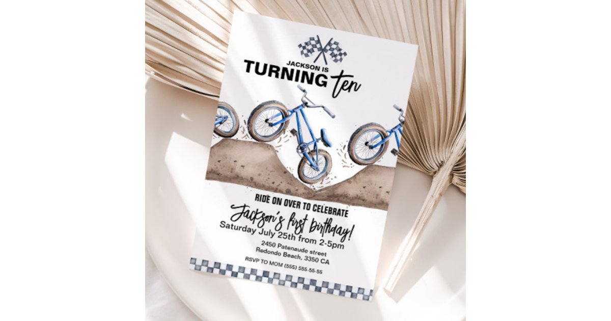 Blue BMX racing bike birthday invitation boy | Zazzle