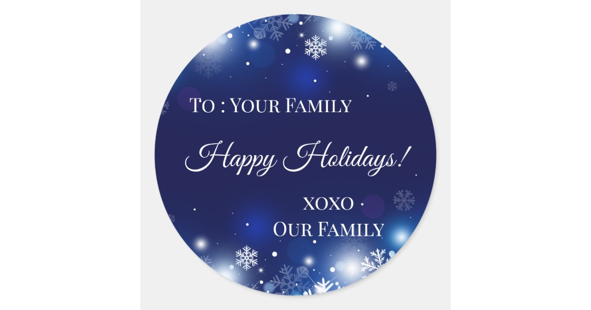 Blue Christmas Snowflakes Personalised Classic Round Sticker | Zazzle