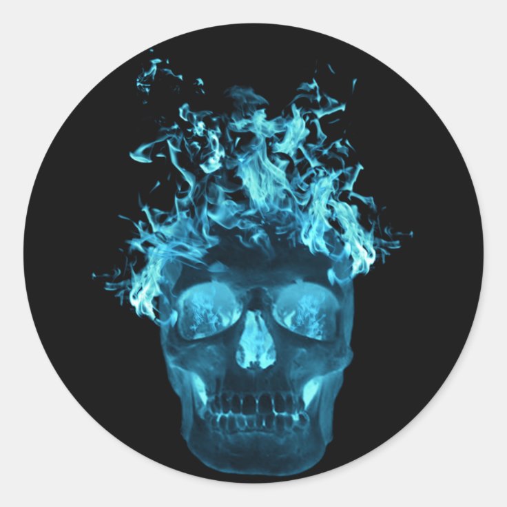 Blue Flaming Skull Stickers | Zazzle