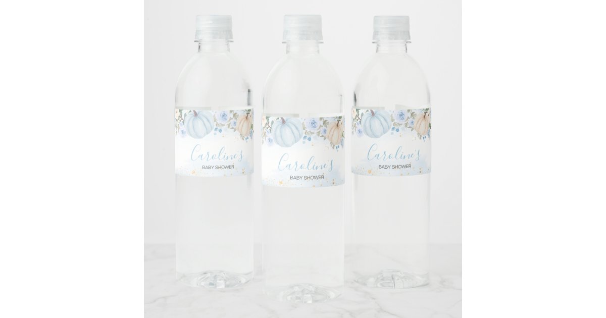 Blue Floral Greenery Little Pumpkin Baby Shower Water Bottle Label | Zazzle