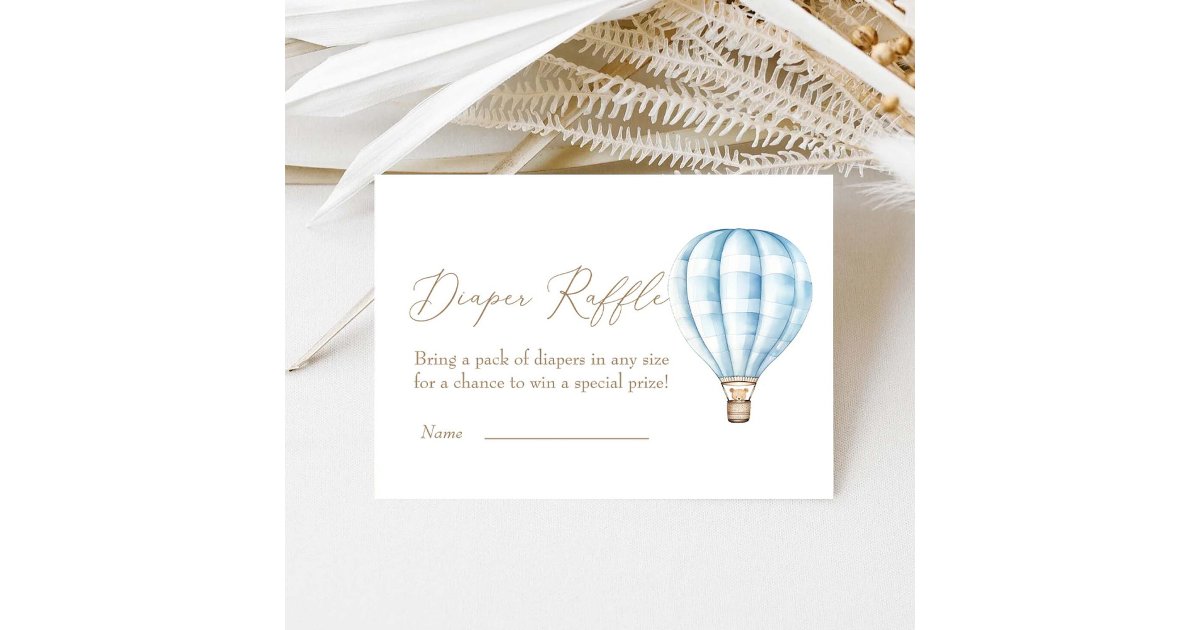 Blue Hot Air Ballon Baby Shower Diaper Raffle Enclosure Card | Zazzle