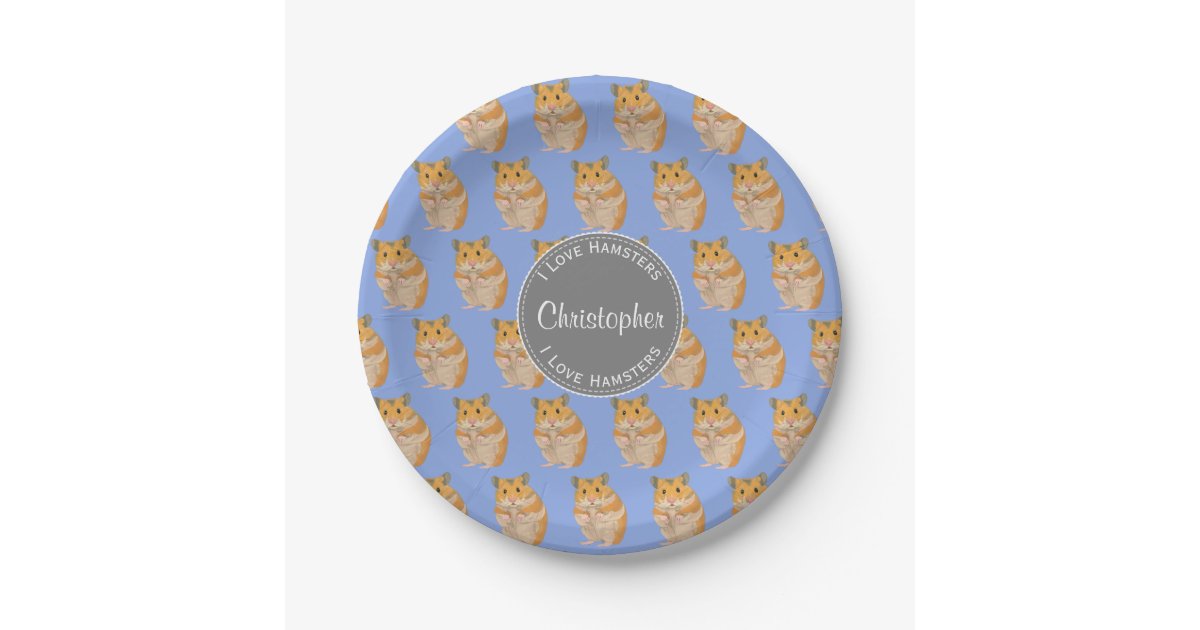 Blue I love Hamsters Hamster Pattern Paper Plate | Zazzle