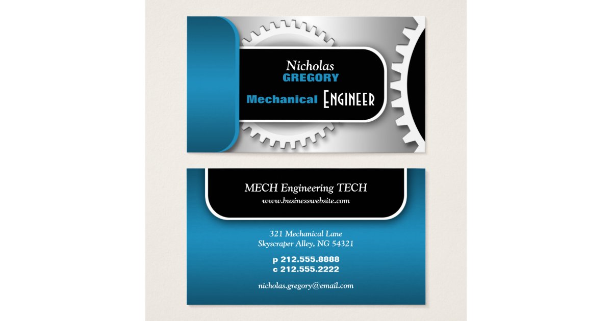 Blue Mechanical Engineer Gear Business Cards | Zazzle