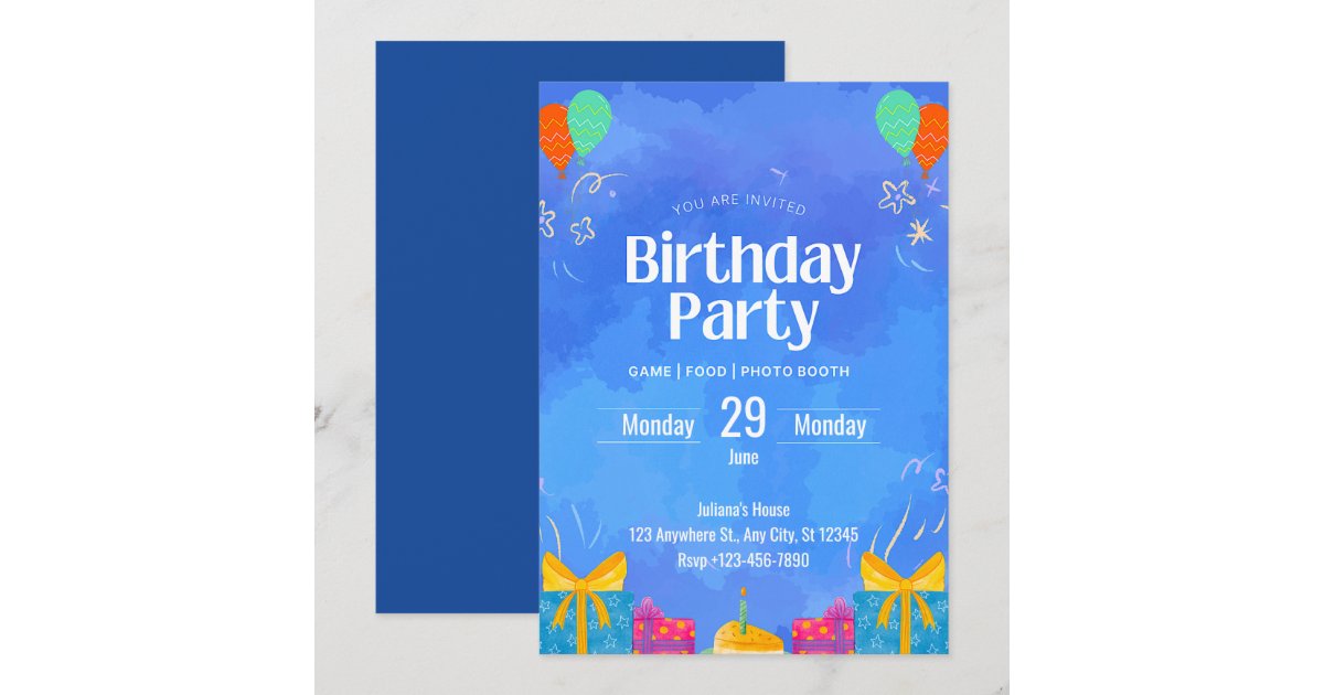 Blue Modern Birthday Invitation | Zazzle