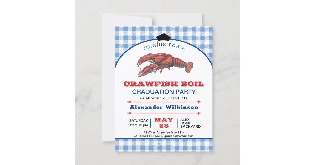 Blue Plaid Crawfish Boil Graduation BBQ Party Invitation | Zazzle