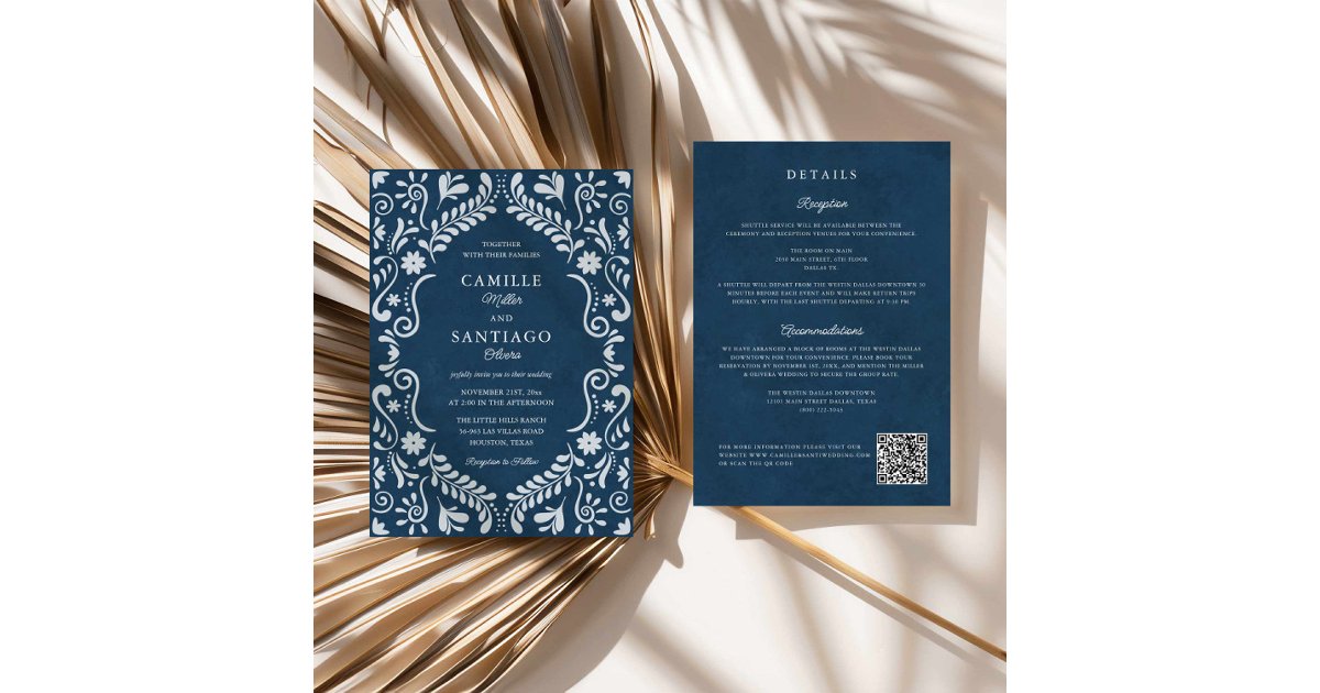 Blue Talavera Mexican QR Code Wedding Invitation | Zazzle