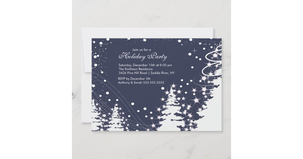 Blue & White Winter Holiday Party Invitation | Zazzle