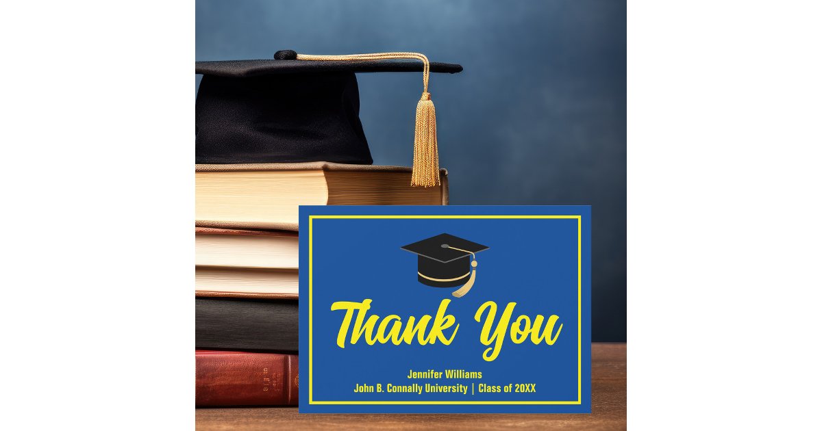 Blue Yellow Graduation Personalized 2025 Graduate Thank You Card | Zazzle