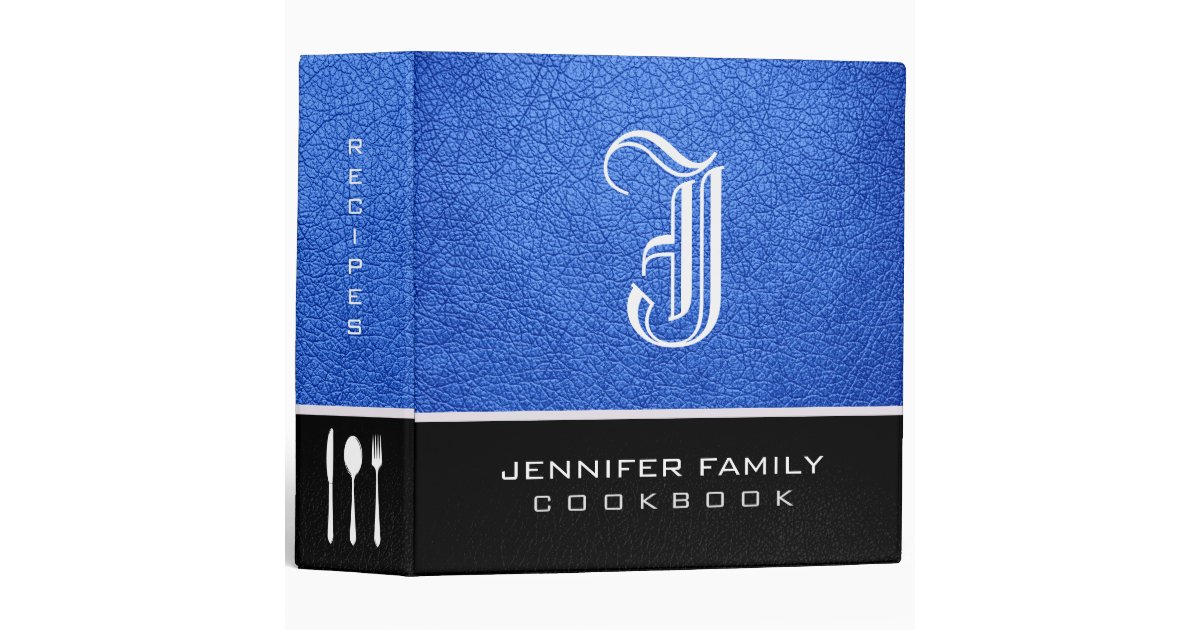 Blueberry Leather Family Recipes Monogram Binder | Zazzle