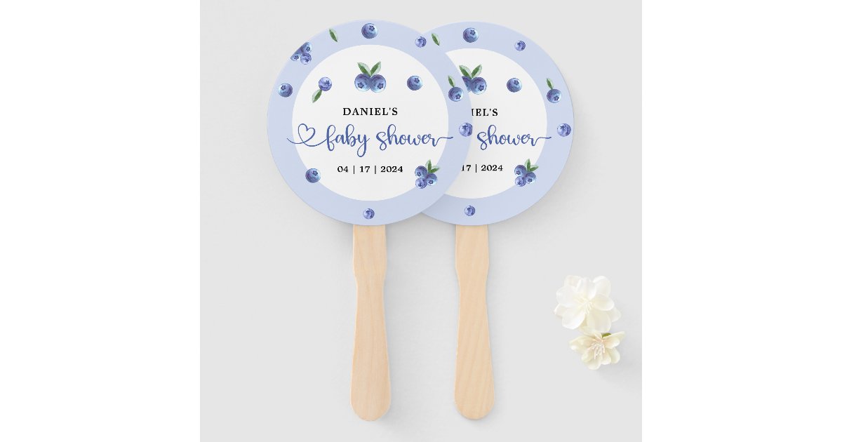 Blueberry Sweet Watercolor Boy Baby Shower Hand Fan | Zazzle