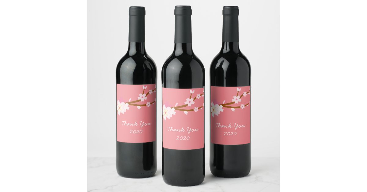 Blush pink Sakura CHerry Blossom Japanese Wine Label | Zazzle
