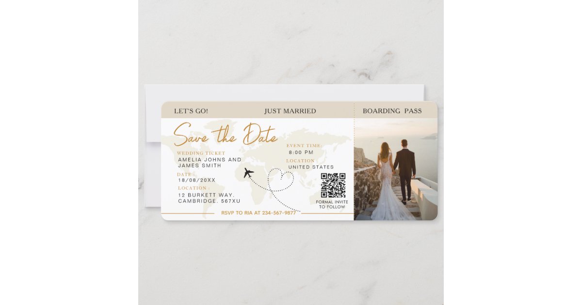 Boarding Pass Plane Ticket Save The Date wedding Invitation | Zazzle