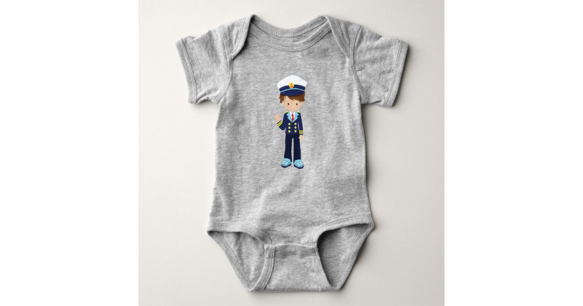 Boat Captain, Skipper, Cute Boy, Brown Hair Baby Bodysuit | Zazzle