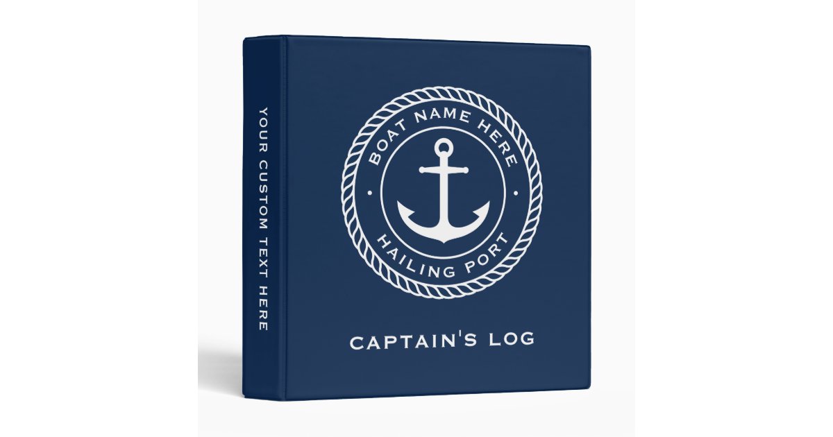 Boat name and hailing port anchor rope border binder | Zazzle