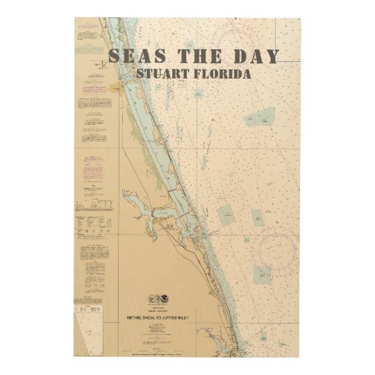 Boat Name Nautical Chart Stuart Florida Wood Wall Art | Zazzle.ca