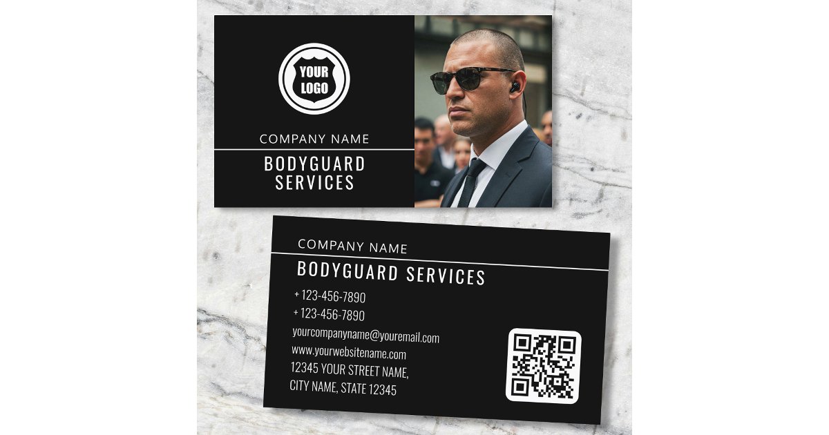 Bodyguard Services Modern Photo Logo QR Code Business Card | Zazzle