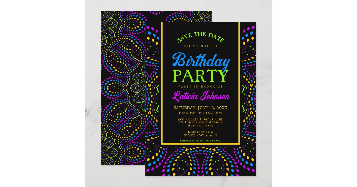 Bohemian Neon Nights Birthday Party Invitation | Zazzle