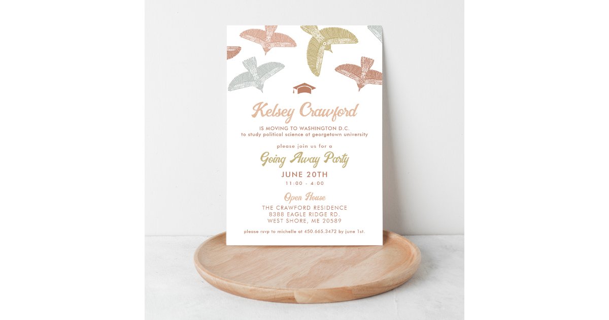 Boho Birds Graduation Going Away Party Invitation | Zazzle