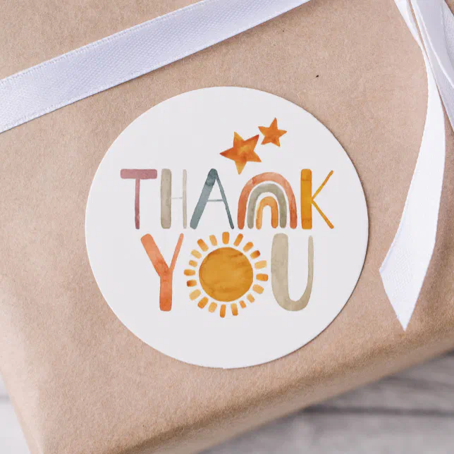 Boho Rainbow And Sunshine Colourful Thank You Classic Round Sticker