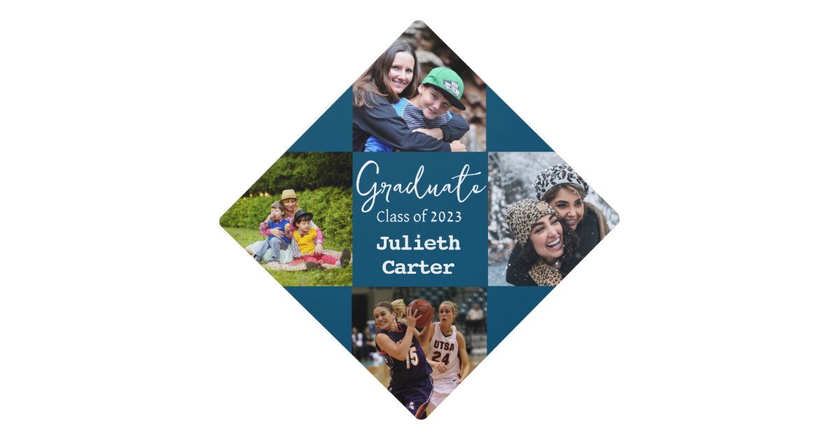 Bold Modern Blue | Personalized Photo Name Graduation Cap Topper | Zazzle