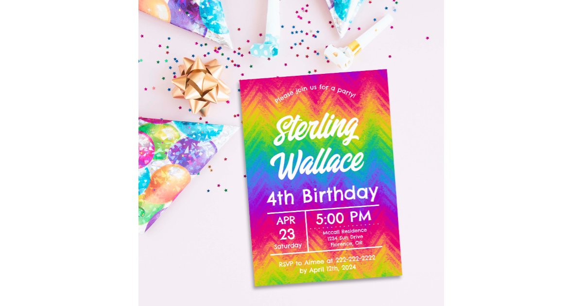 Bold Rainbow Chevron Birthday Party Custom Invitation | Zazzle