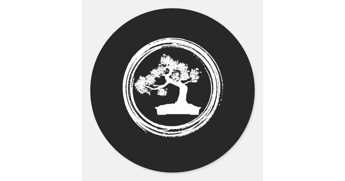 Bonsai Tree Enso Circle Vintage Zen Calligraphy Classic Round Sticker ...