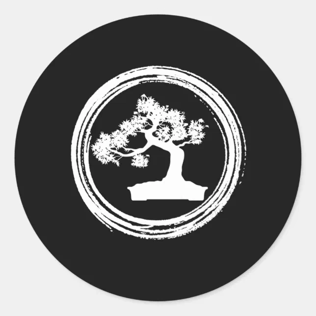 Bonsai Tree Enso Circle Vintage Zen Calligraphy Classic Round Sticker ...