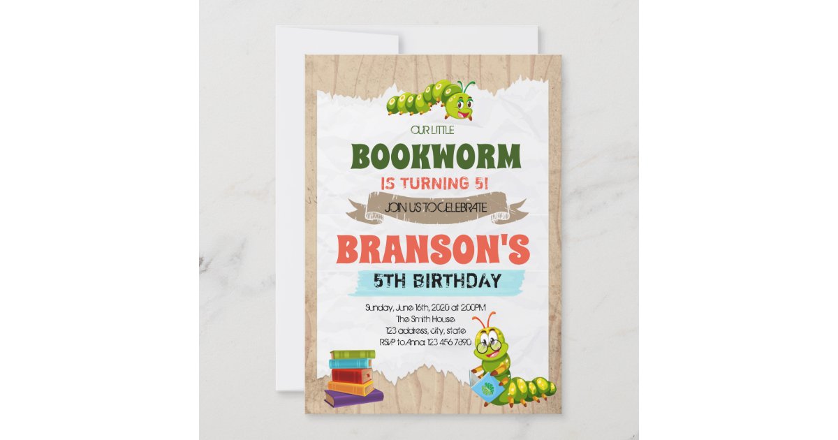 Book worm birthday party invitation | Zazzle