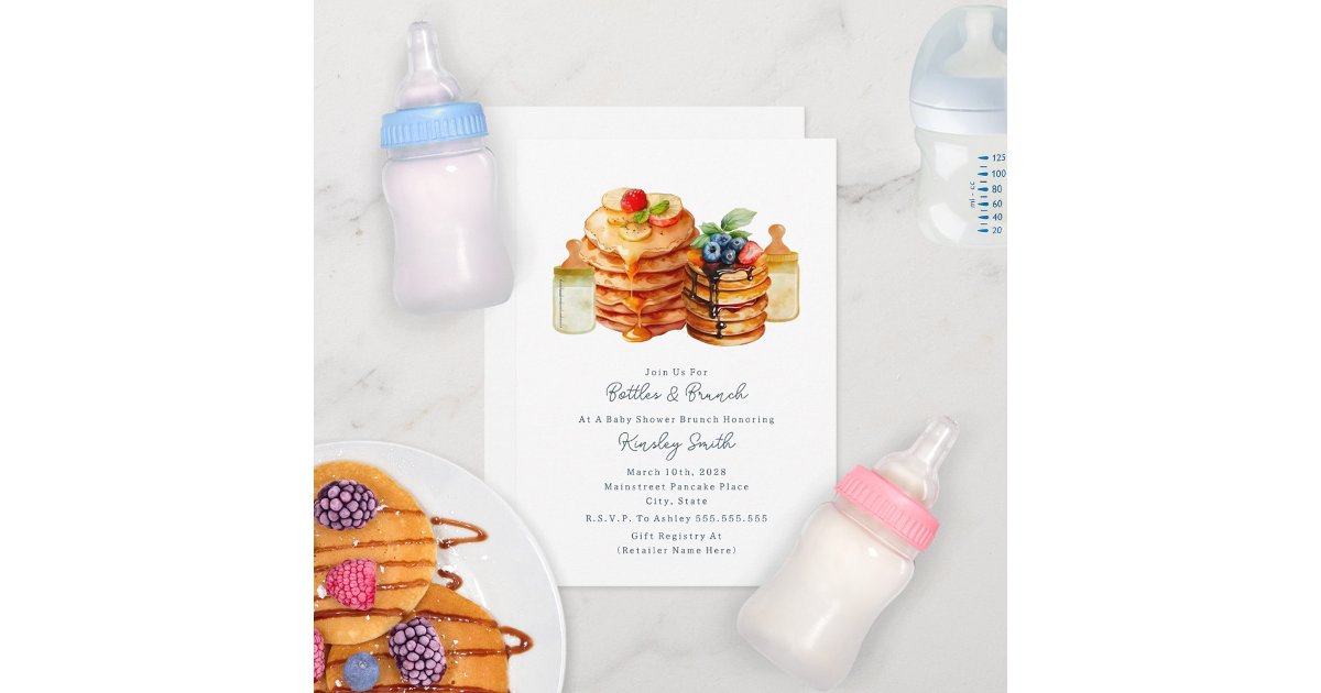 Bottles + Brunch Baby Shower Breakfast Invitation | Zazzle