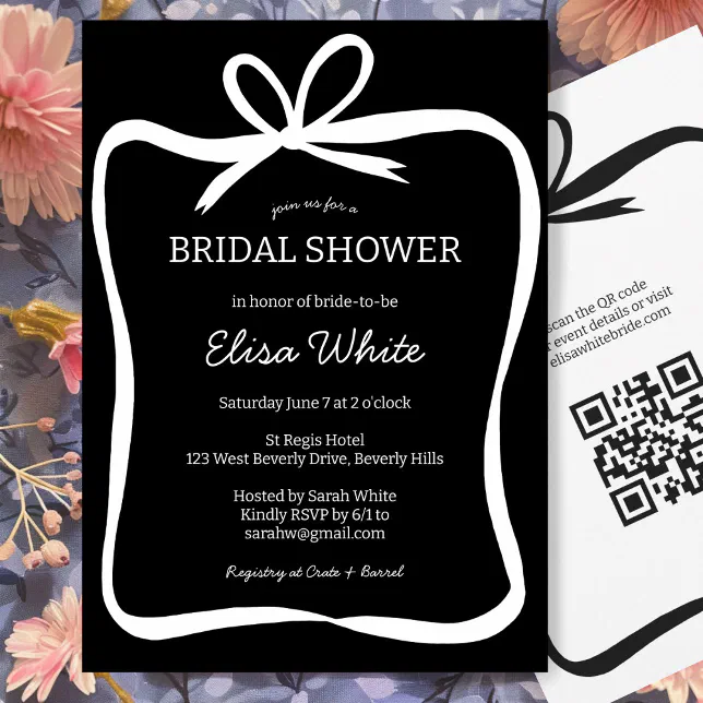 Bow Ribbon Frame Bridal Shower CUSTOM QR Code Invitation | Zazzle