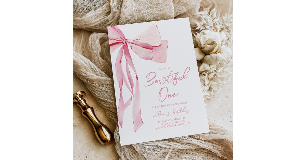 Bowtiful 1st Birthday Invitation | Zazzle