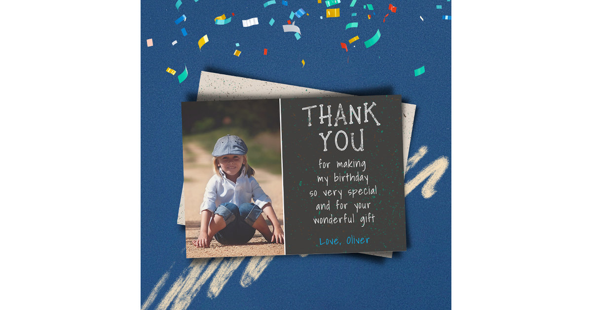 Boy Photo Modern Simple Kid's Birthday Thank You Card | Zazzle