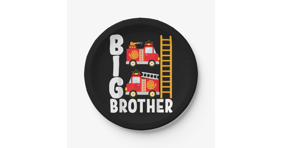 Boy's Fire Truck Fire Theme Big Brother Fire Engin Paper Plate | Zazzle