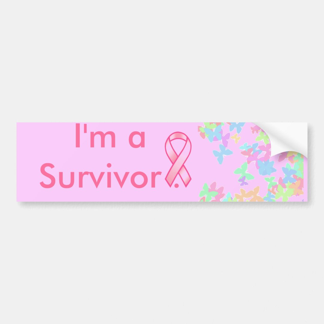 Breast Cancer Ribbon, Butterfly, I'm a Survivor . Bumper Sticker | Zazzle