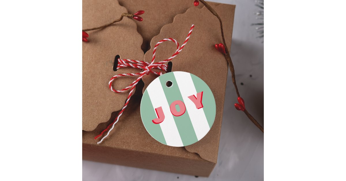 Bright Striped Green Christmas 'Joy' gift tags | Zazzle