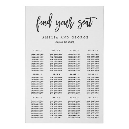 Brushed Charm EDITABLE COLOR Seating Chart Faux Canvas Print | Zazzle