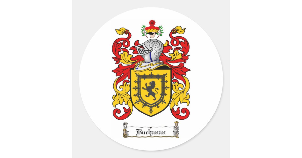 BUCHANAN FAMILY CREST - BUCHANAN COAT OF ARMS CLASSIC ROUND STICKER ...