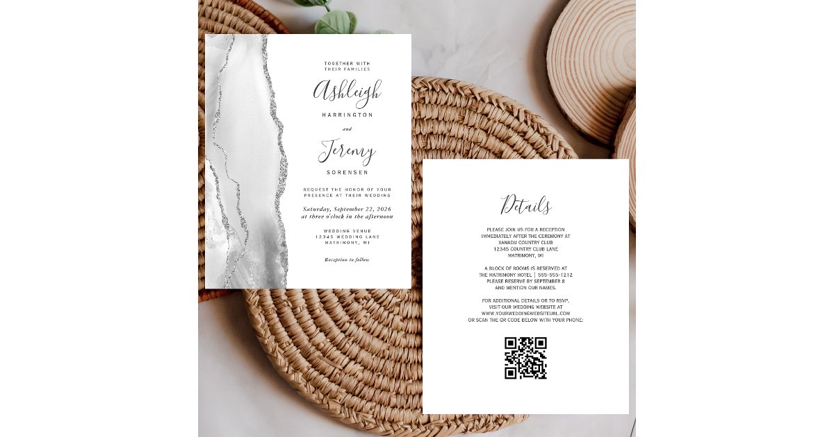 Budget Grey Silver QR Code Wedding Invitation | Zazzle