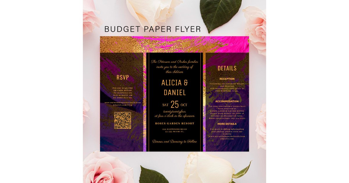 Budget QR code rsvp details wedding invitation Flyer | Zazzle