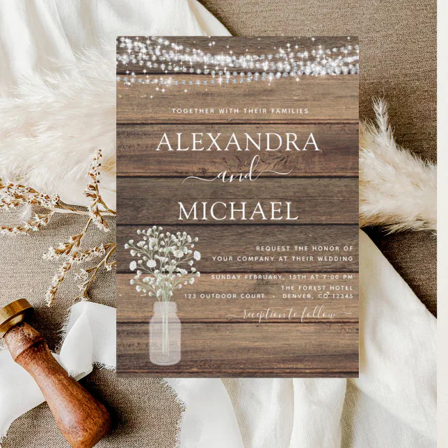 Budget Rustic Farmhouse Lights Wedding Invitation | Zazzle