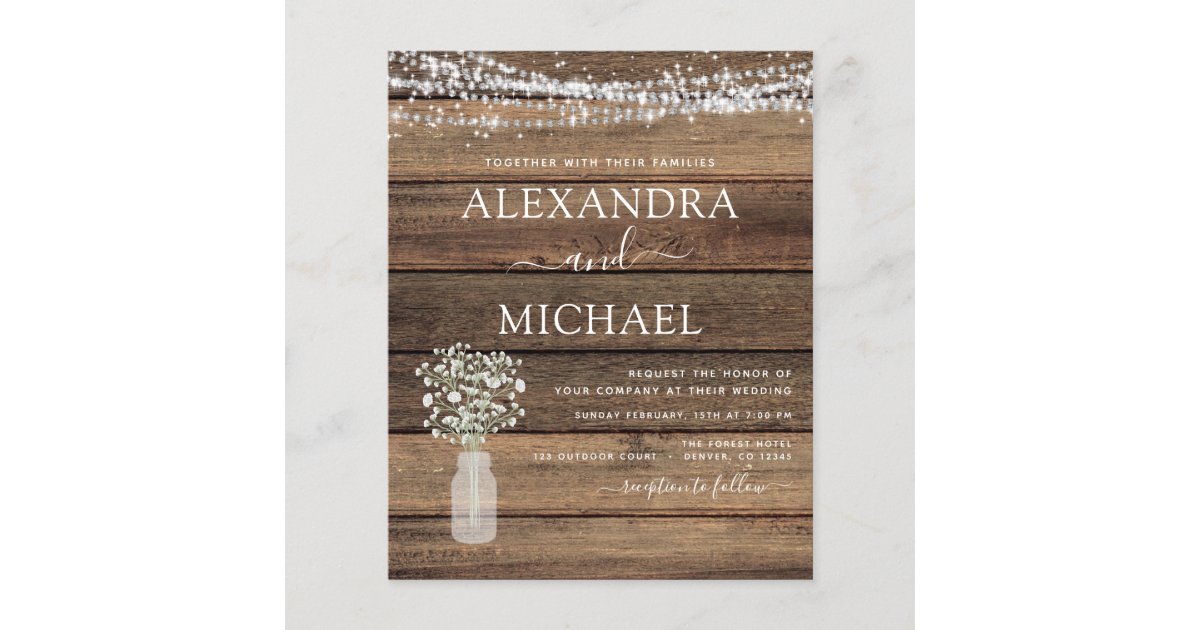 Budget Rustic Farmhouse Lights Wedding Invitation | Zazzle