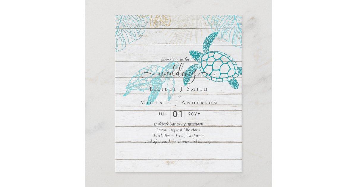 Budget Sea Turtles Wedding Modern Line Art Flyer Zazzle