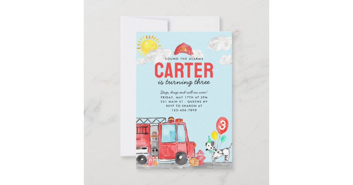 Budget Sound Alarm Fire Truck Firefighter Birthday Card | Zazzle
