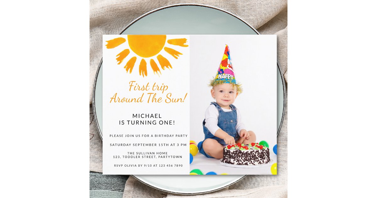 Budget Sun Boy's Photo Birthday Party Invitation | Zazzle