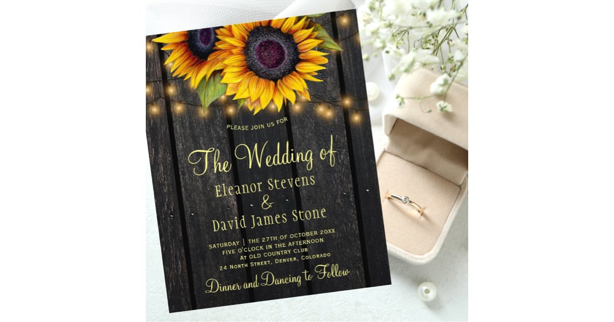 Budget sunflower rustic country wedding invitation flyer | Zazzle